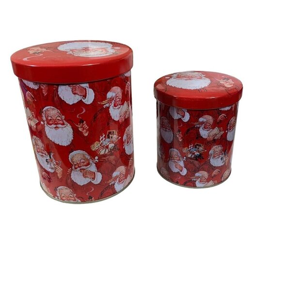 Vintage | Holiday | Vintage Tin Cans With Lids Santa Claus Two Size ...